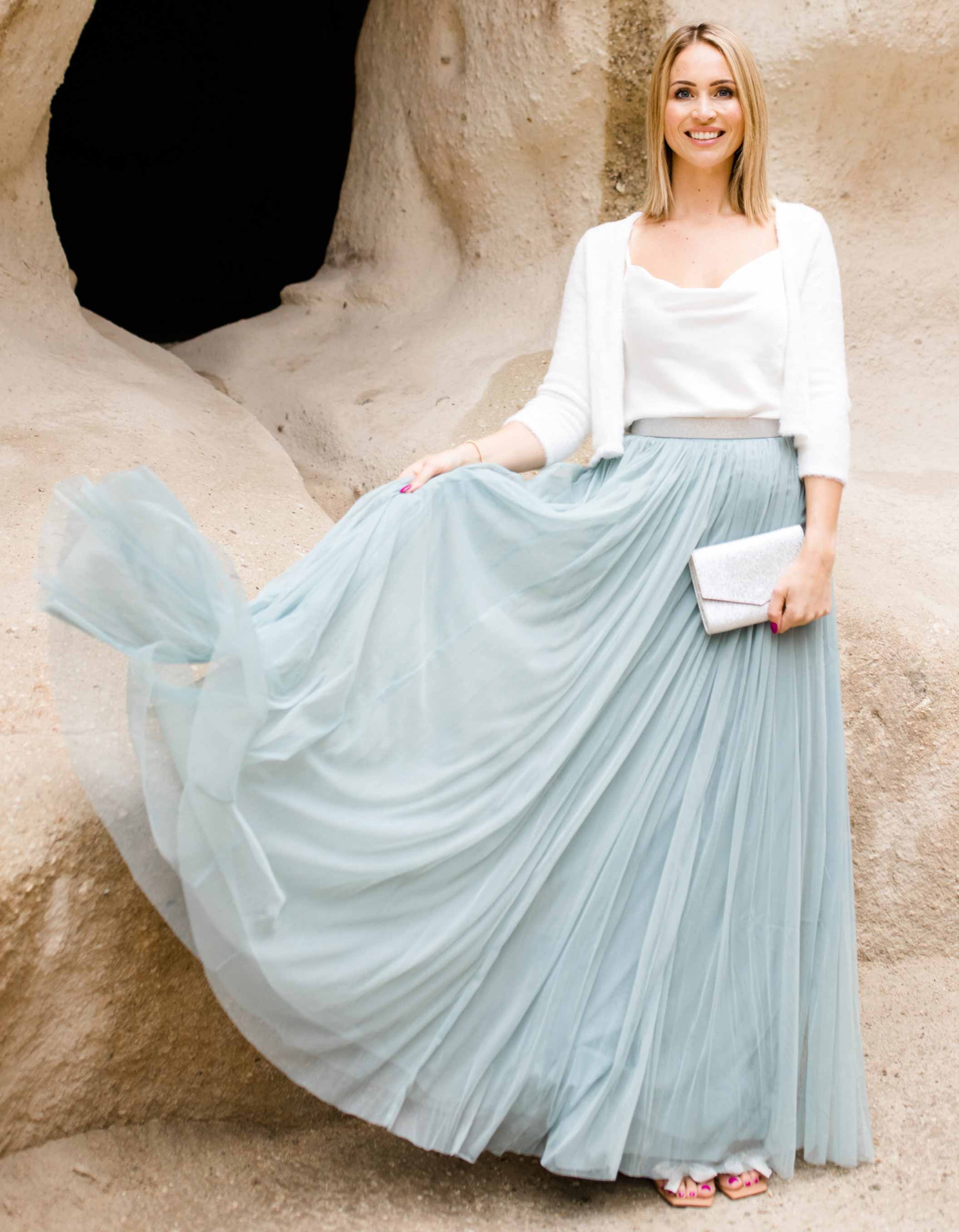 CONSTANT LOVE Tüll Rock lang Dusty Mint Malachit Blau Braut ...