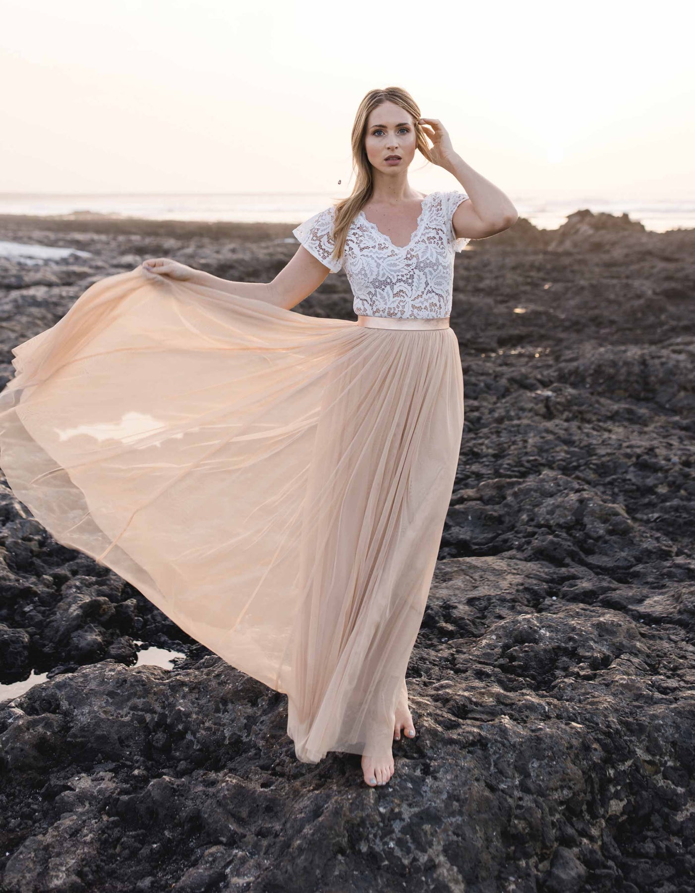 NEU: CONSTANT LOVE Tüll Rock lang Soft Beige Nude Cappucino Braut ...